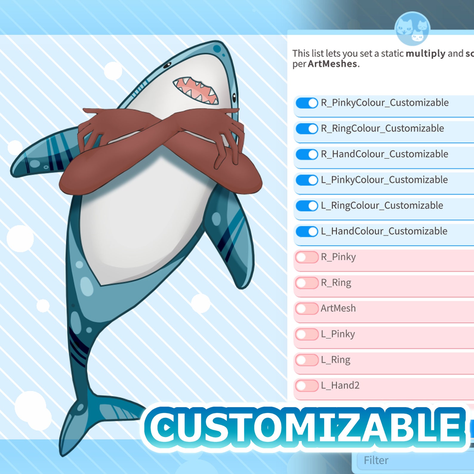 Blahaj Shark Rigged Vtuber Model: Customizable Skintones - Etsy