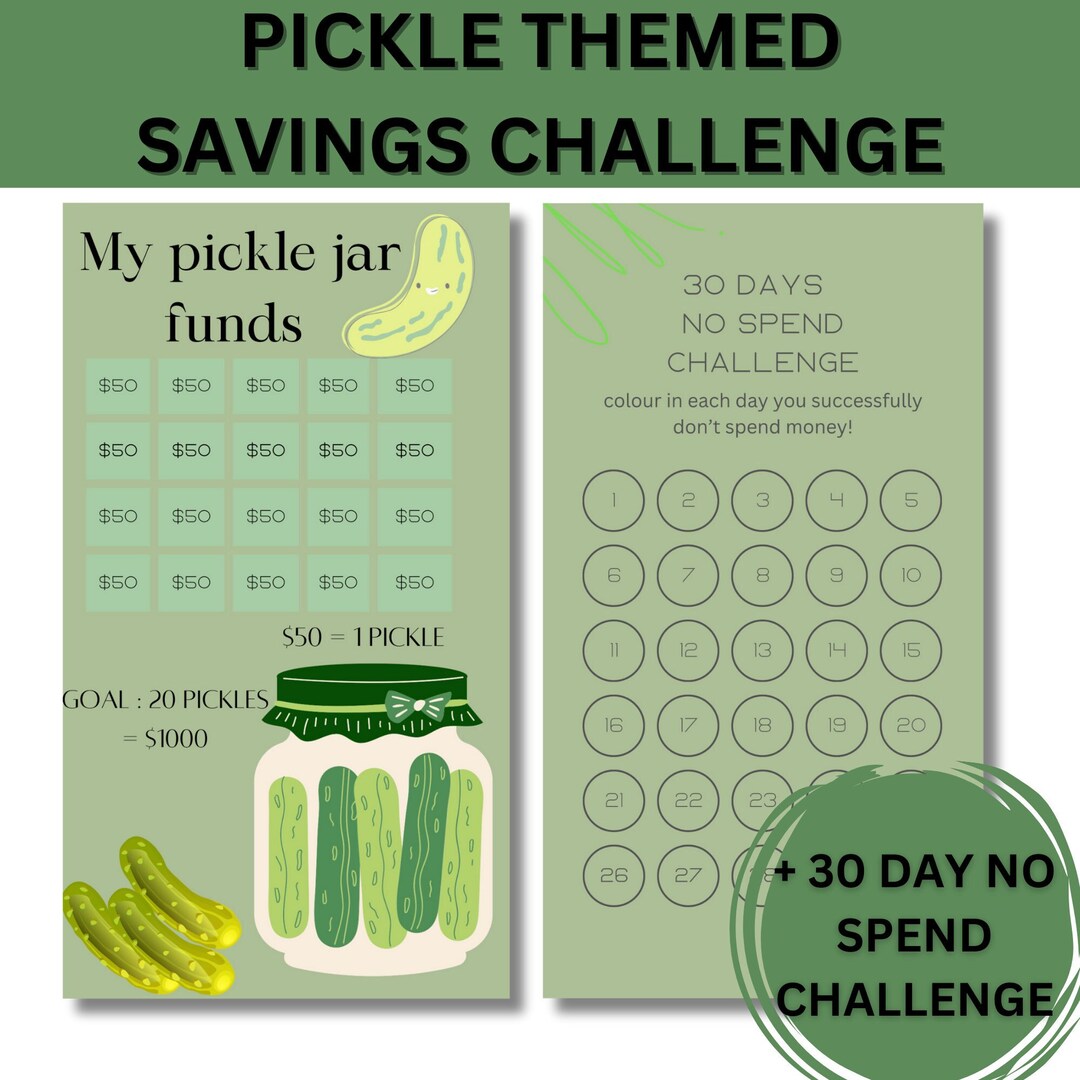 Mini Savings Challenge Printable Kids Saving Challenge Pickle Themed Print Jar of Pickles Fun ...