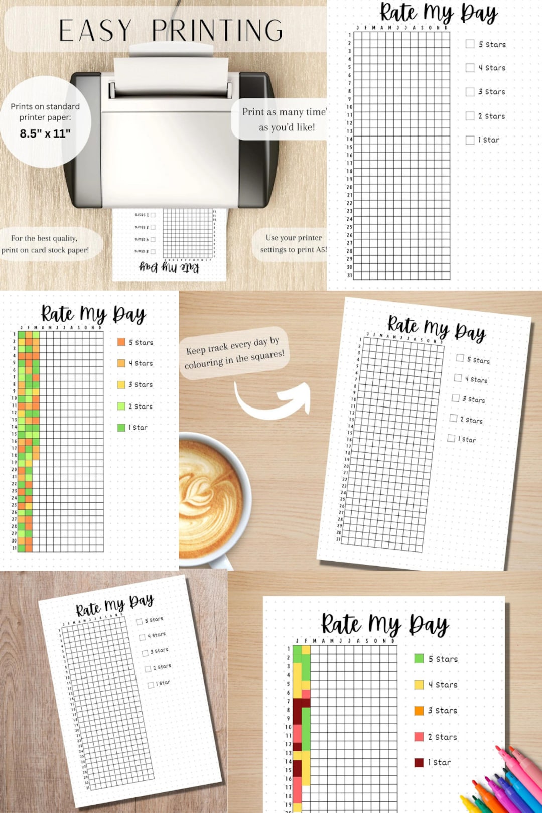 Rate My Day A5 Journal Page Printable Tracker Daily Tracker Daily Mood ...