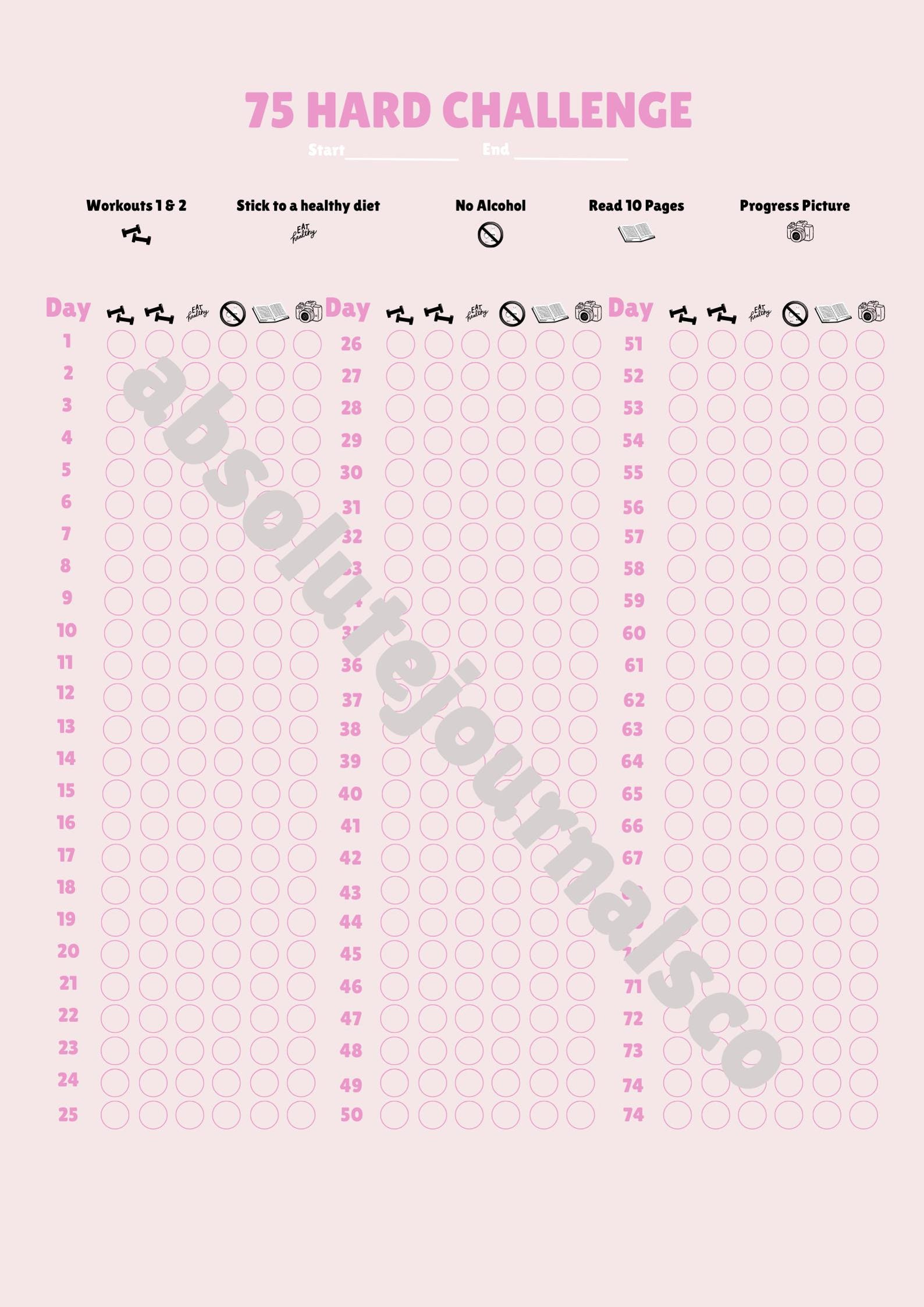75 Hard Tracker Template | 75 Hard Challenge | 75 Day Challenge ...