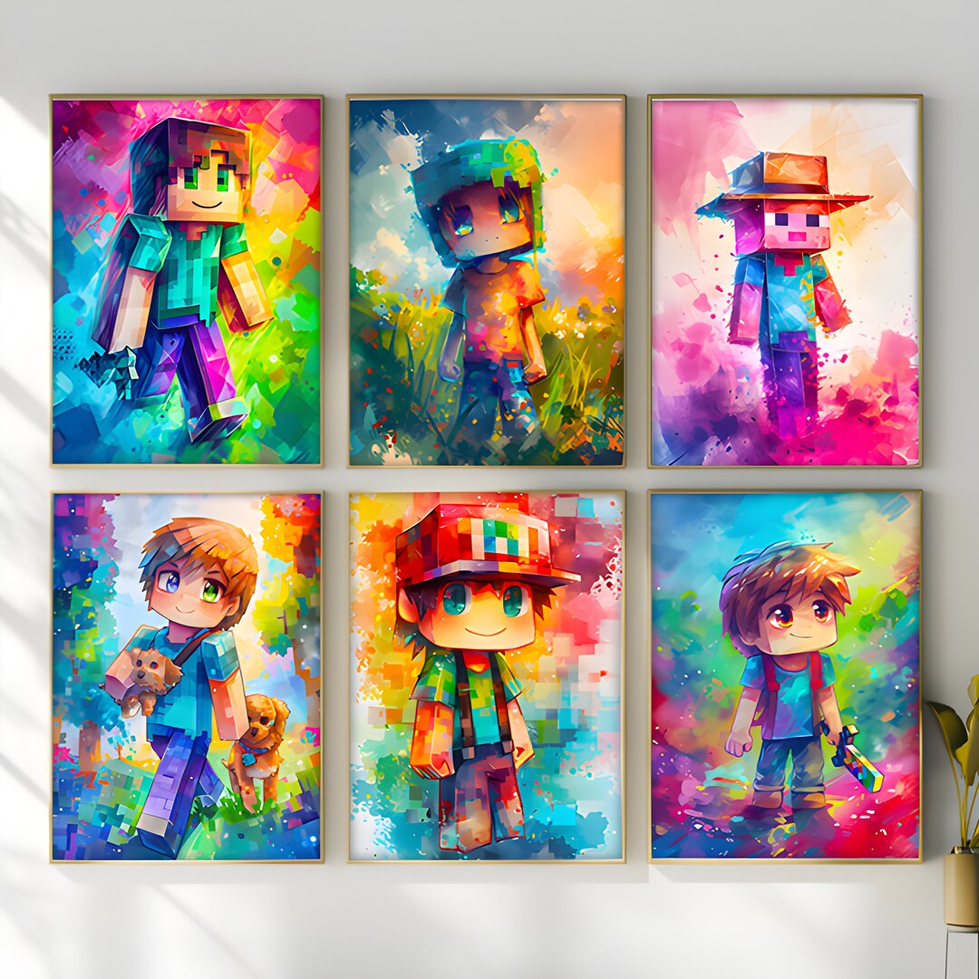 Minecraft Watercolor Art 6 Unique Steve Designs, Printable High-quality ...