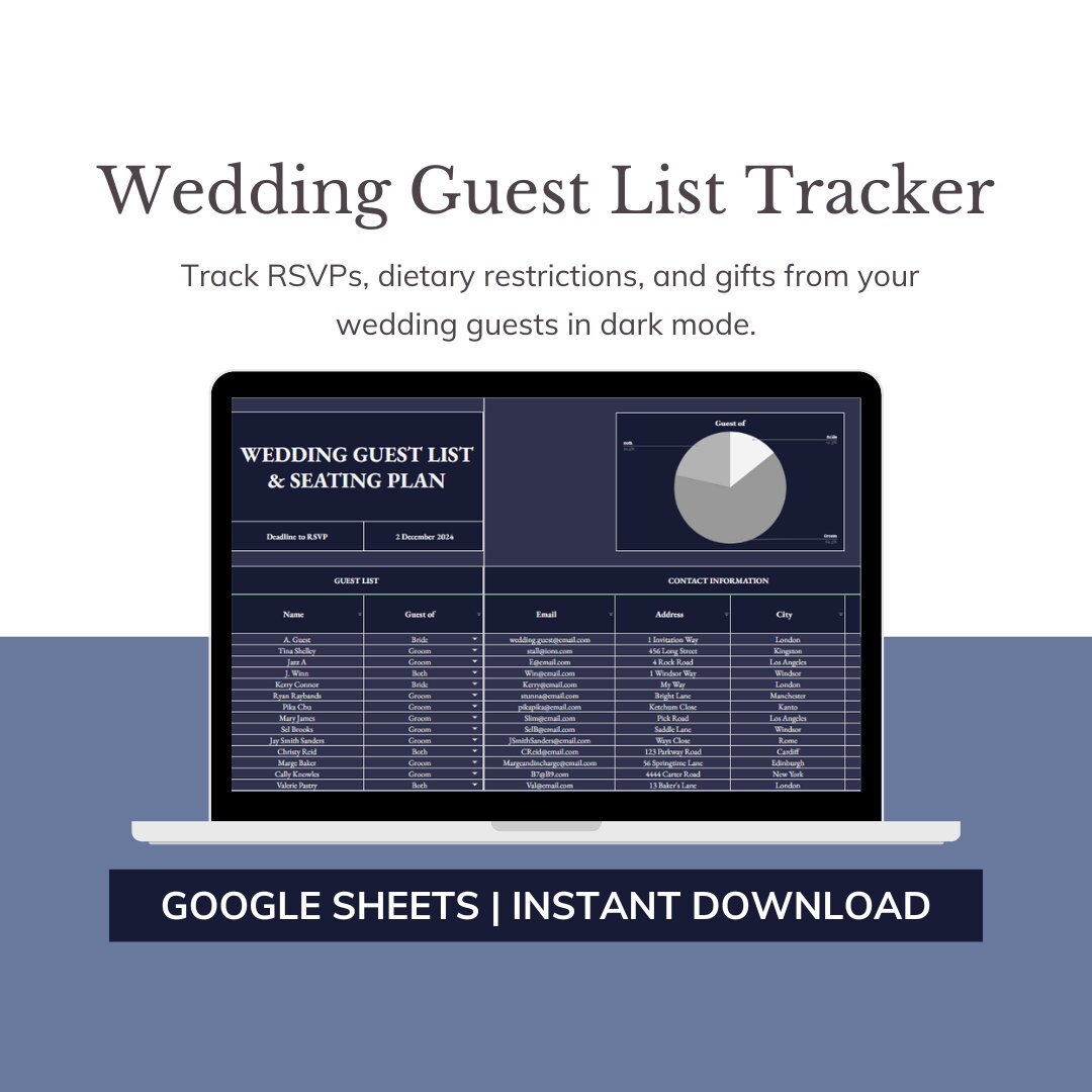 Wedding Guest List Tracker Template RSVP Spreadsheet in Dark Mode ...
