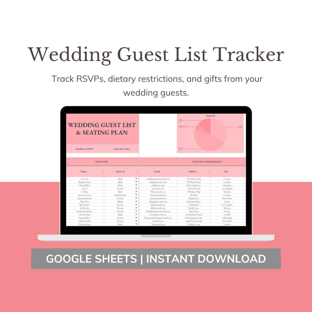 Wedding Guest List Template Spreadsheet RSVP Tracker in Pink Google ...