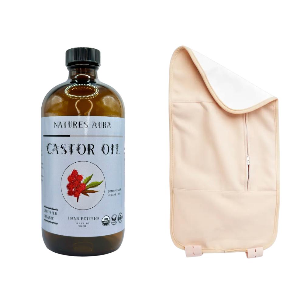 Natures Aura Organic Castor Oil + Castor Oil Pack Wrap & Wands - (glass ...