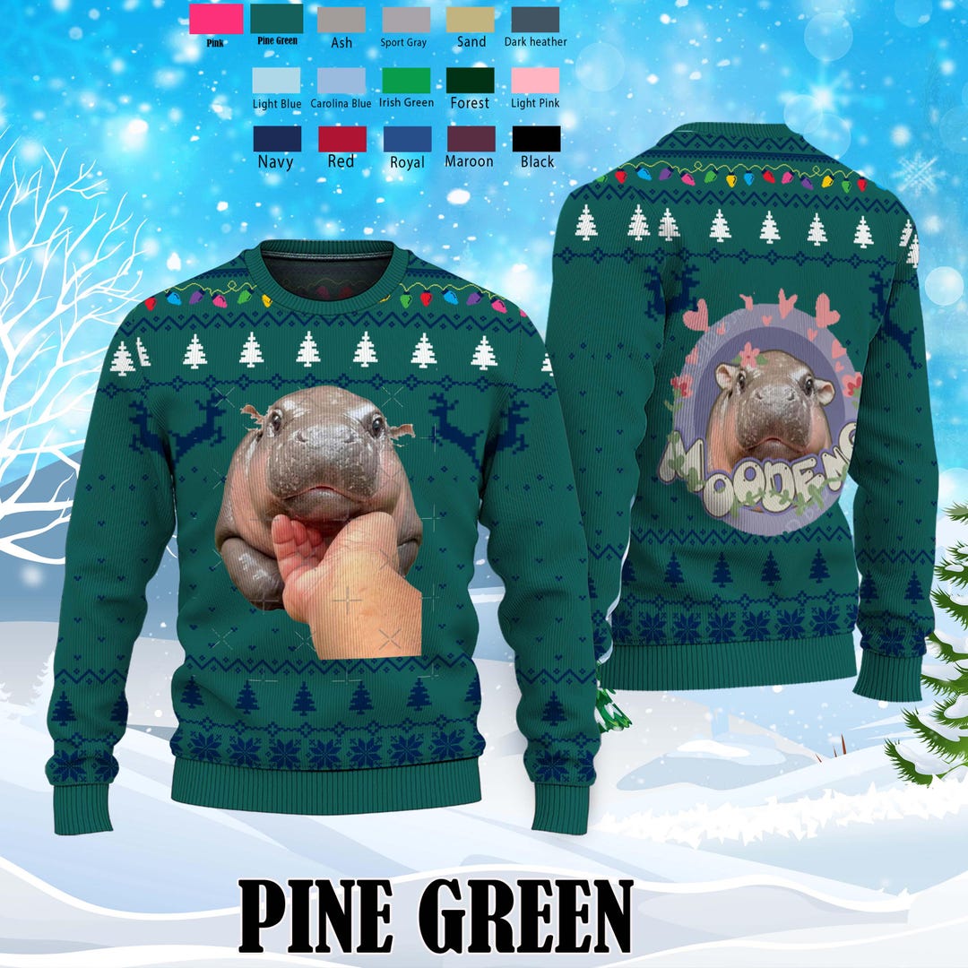 Cute Thai Baby Hippo Sweater,moo Deng Bouncy Pig Ugly Sweater Shirt ...