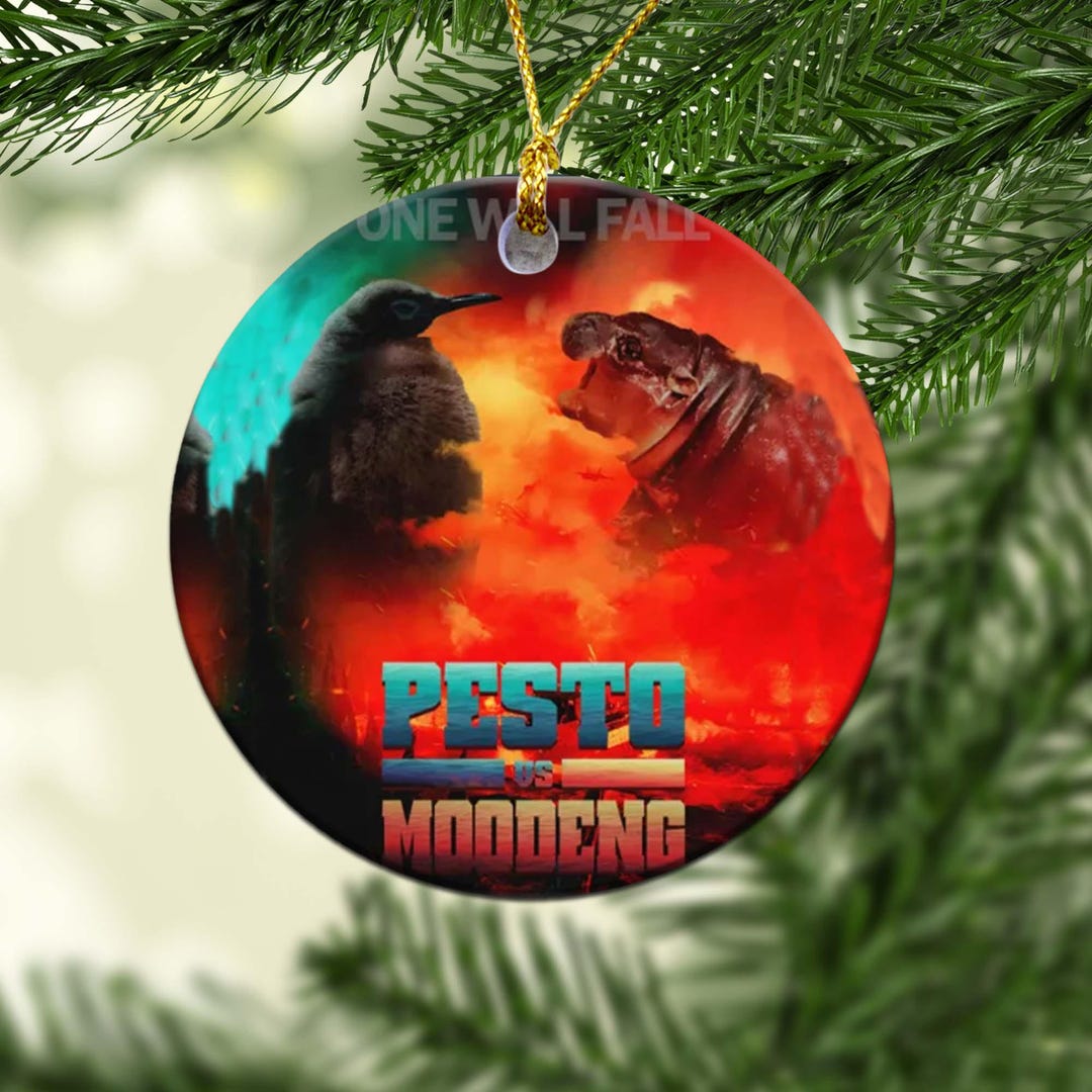 Pesto the Penguin Vs Moo Deng Funny Dank Meme Ornament, Cringe T-shirt ...