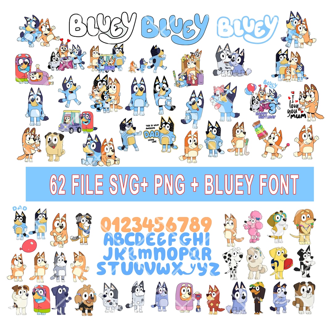 62 Bluey Bundle ,bluey Font Svg Png Bluey Cut Files for Cricut, Bluey ...