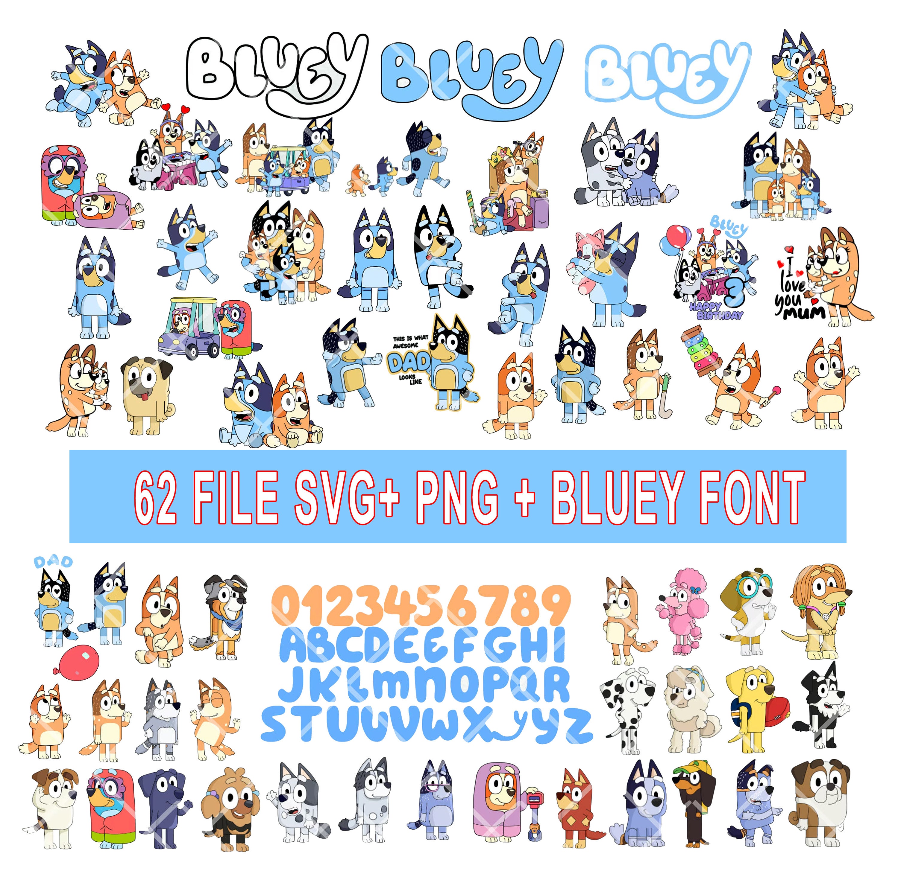 62 Bluey Bundle ,bluey Font Svg Png Bluey Cut Files for Cricut, Bluey ...