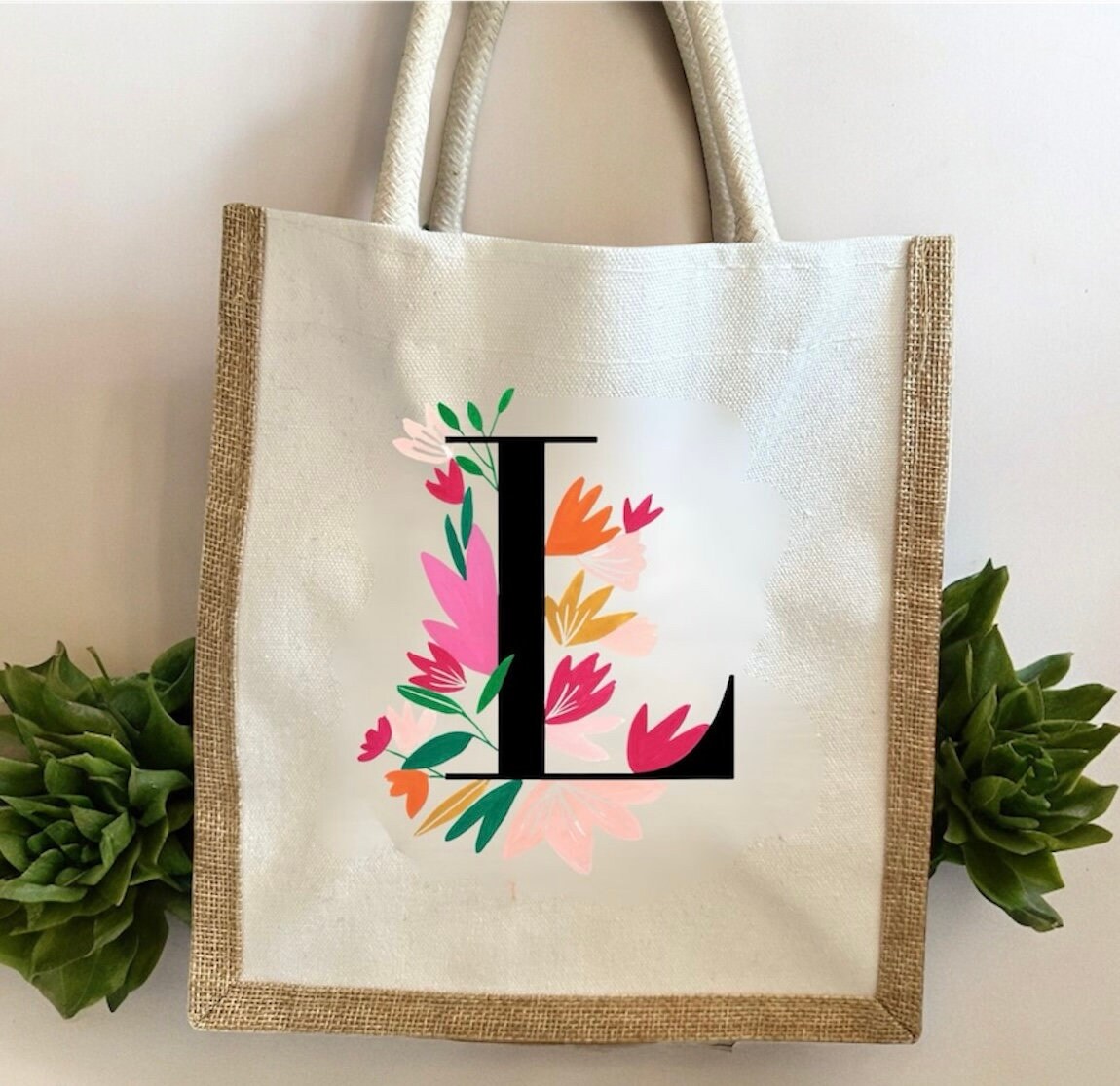 Canvas Tote Bag With Initial Letter - Etsy