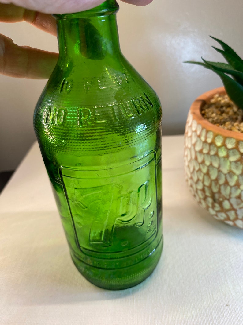 Vintage 7 UP Embossed Green Glass Georgeous Bottle - Etsy