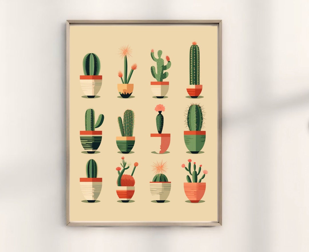 Cactus Wall Decor, Mid Century Art Poster, Mid Century Modern Cactus ...