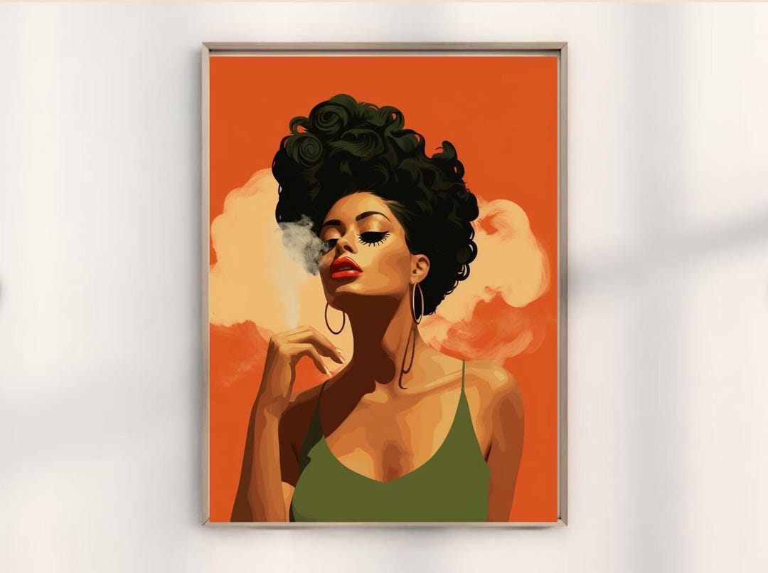 Lady Smoking Poster , 420 Poster, Midcentury Modern 420 Inspired Wall ...