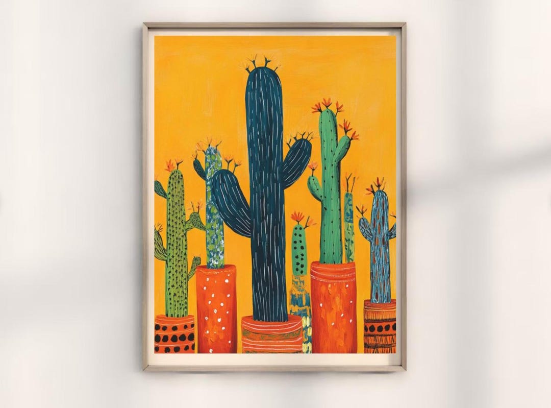 Modern Mid-century Cactus Wall Art , Colorful Desert Decor, Botanical ...