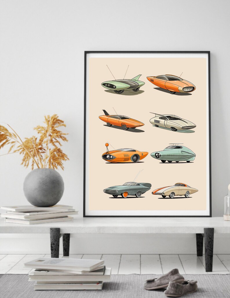 Futurism Cars Poster, Mid Century Modern Automobile Wall Decor, Retro ...