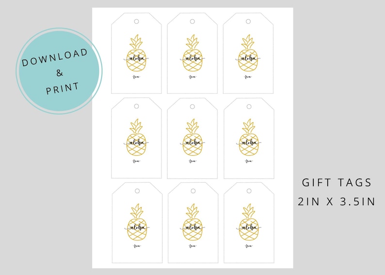 Printable Pineapple Gift Tags, Aloha Favor Tags, Hawaiian Labels ...