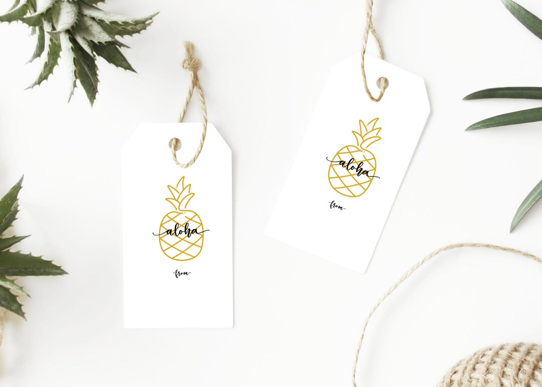 Printable Pineapple Gift Tags, Aloha Favor Tags, Hawaiian Labels ...