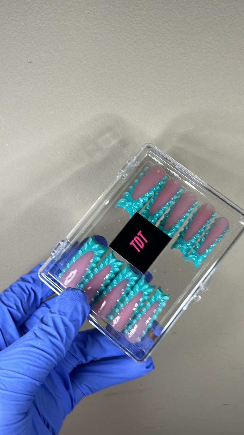 Teal Textured French Tip Acrylic Press Ons - Etsy