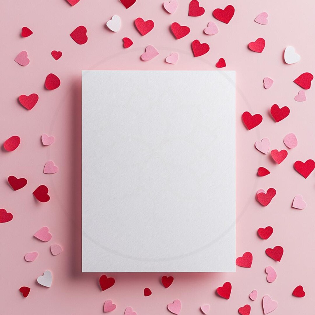 Love Hearts Card Mockup, Valentine Card Template, Romantic Greeting ...