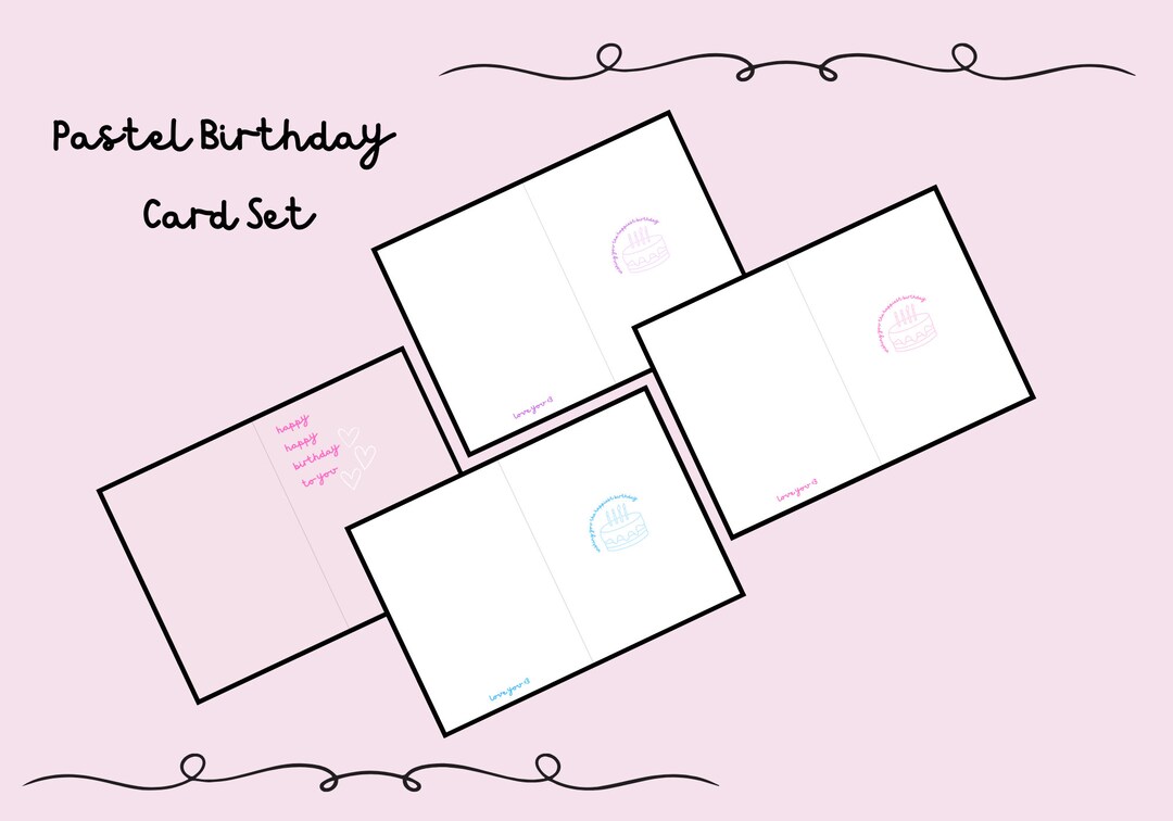 Pastel Birthday Card Set Digital Download - Etsy