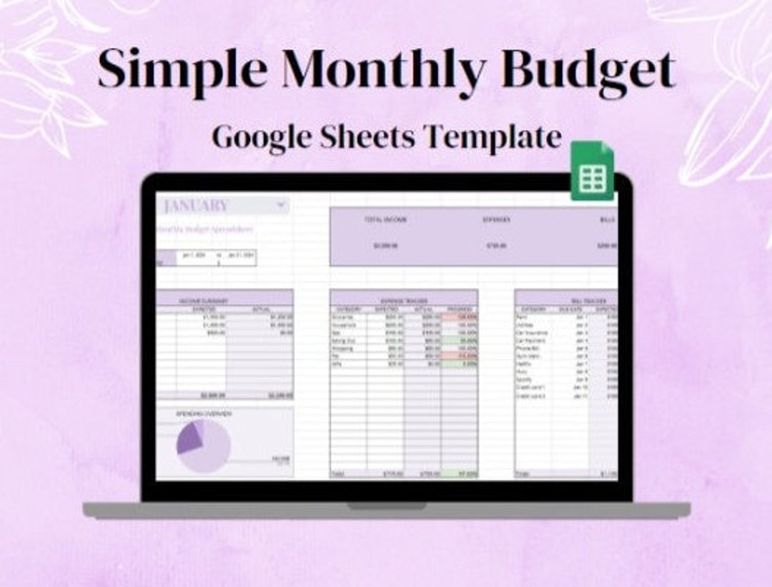 Simple Monthly Budget Google Sheet Instant Download - Etsy