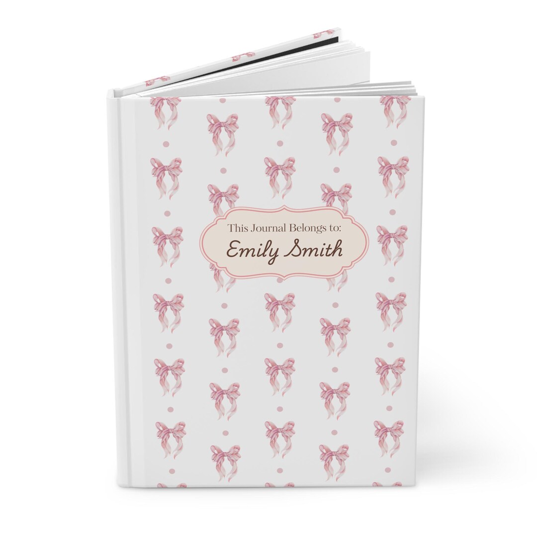 Girly Journal, Pink Bow Notebook, Cute Diary, Matte Hardcover ...
