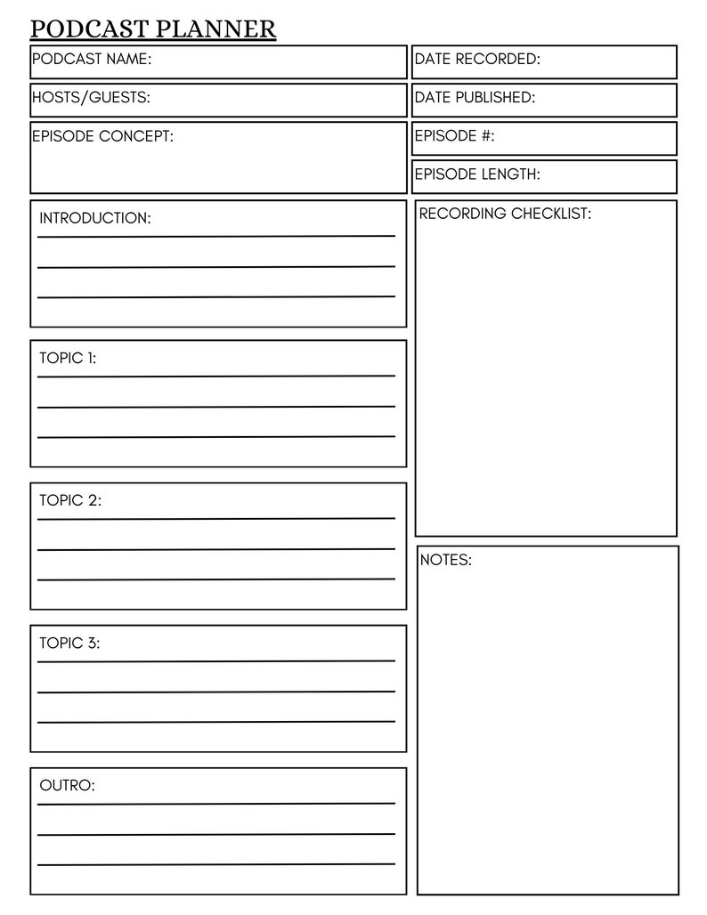 Podcast Planner Printable, Podcast Content Planning Template, Pod Cast ...