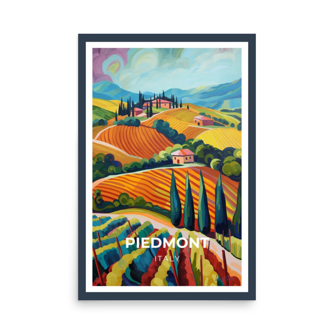 Piedmont Italy Wine Region Poster Vibrant Vineyards & Rolling Hills Art ...