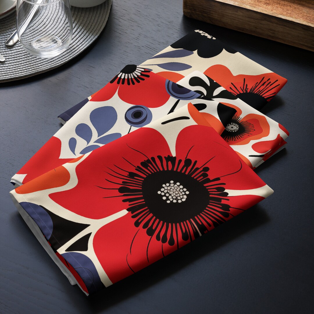 Artistic Poppy Print Cloth Napkins Set of 4, Luxury Dining Table ...