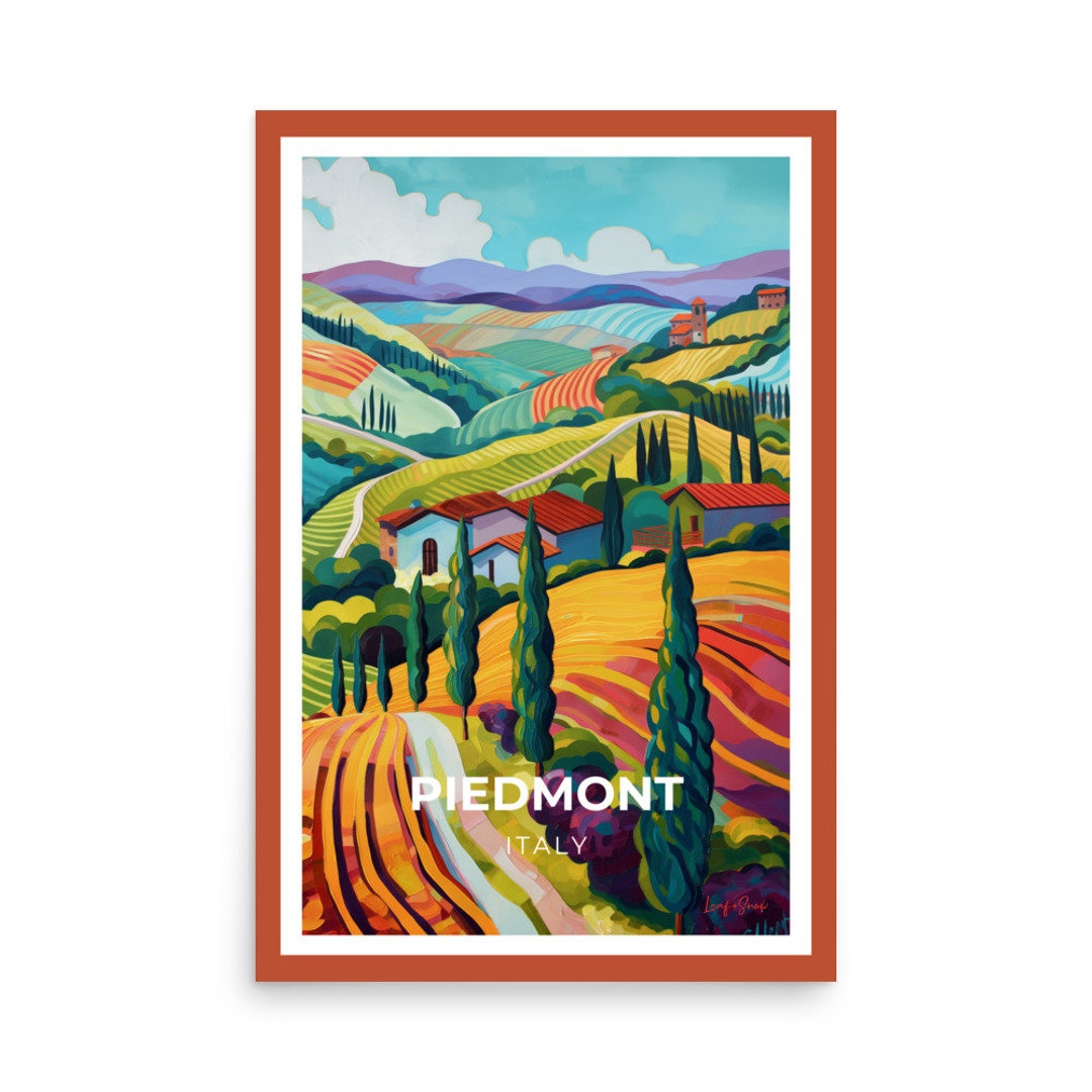 Piedmont Italy Wine Region Poster Vibrant Vineyards & Rolling Hills Art ...
