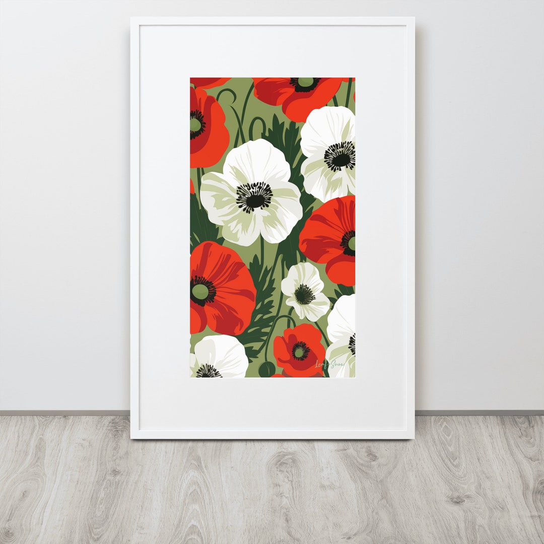 Vibrant Marimekko Unikko-inspired Floral Poster Striking Red, Green and ...