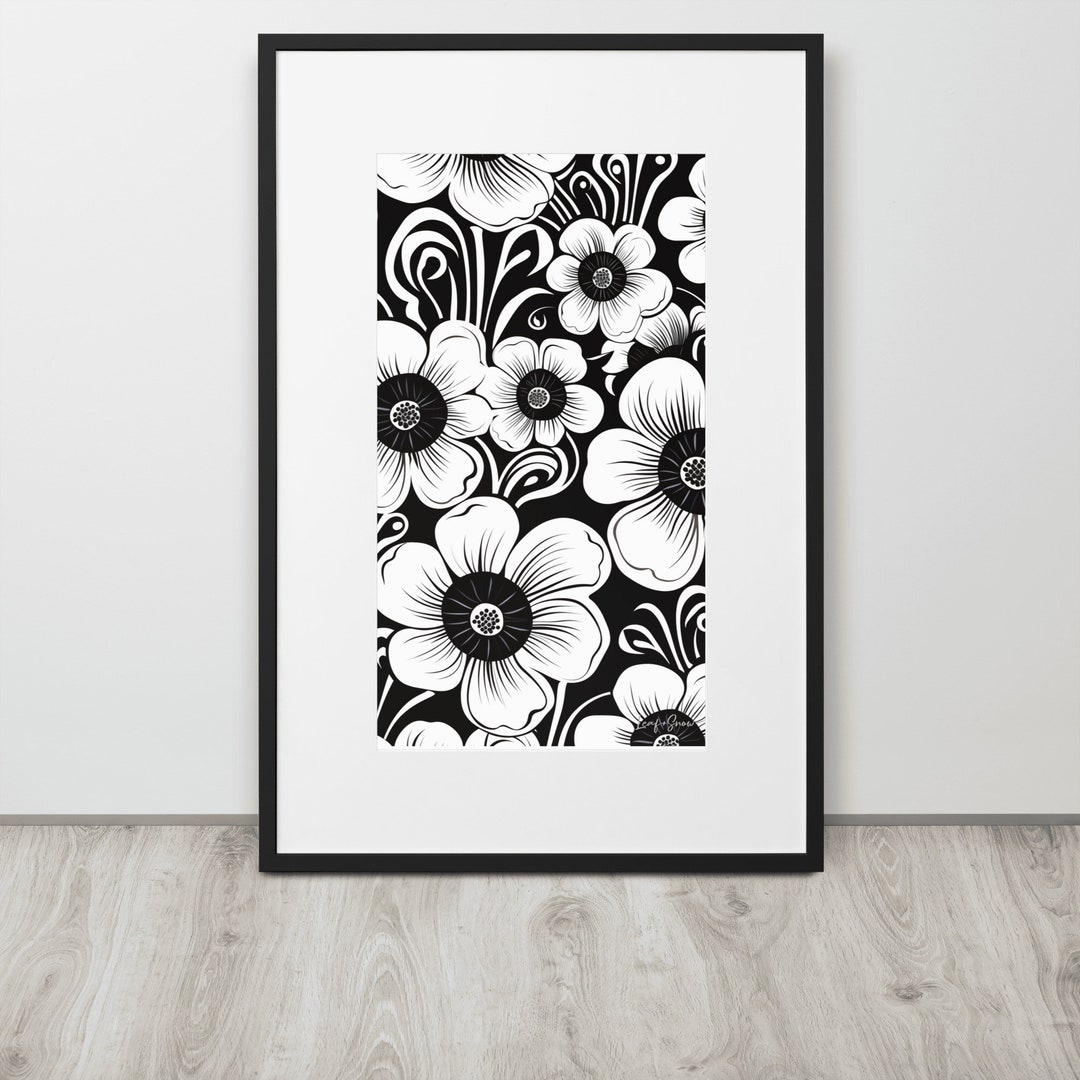 Sleek Monochrome Poppies Inspired by Marimekko Unikko Design, Elegant ...