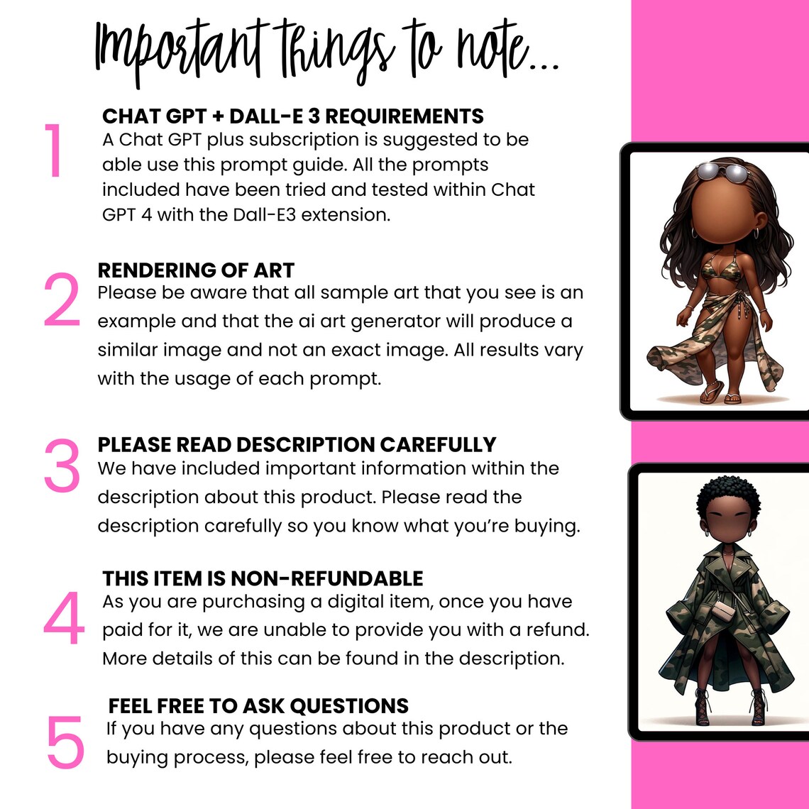 Faceless Camo Fashionista Digi Dolls Chat GPT Dalle-3 AI Prompt Guide ...