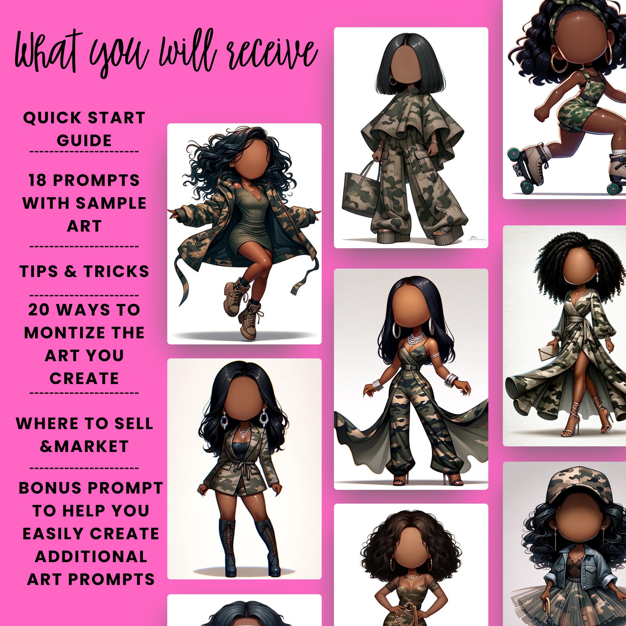 Faceless Camo Fashionista Digi Dolls| Chat GPT + Dalle-3 AI Prompt ...