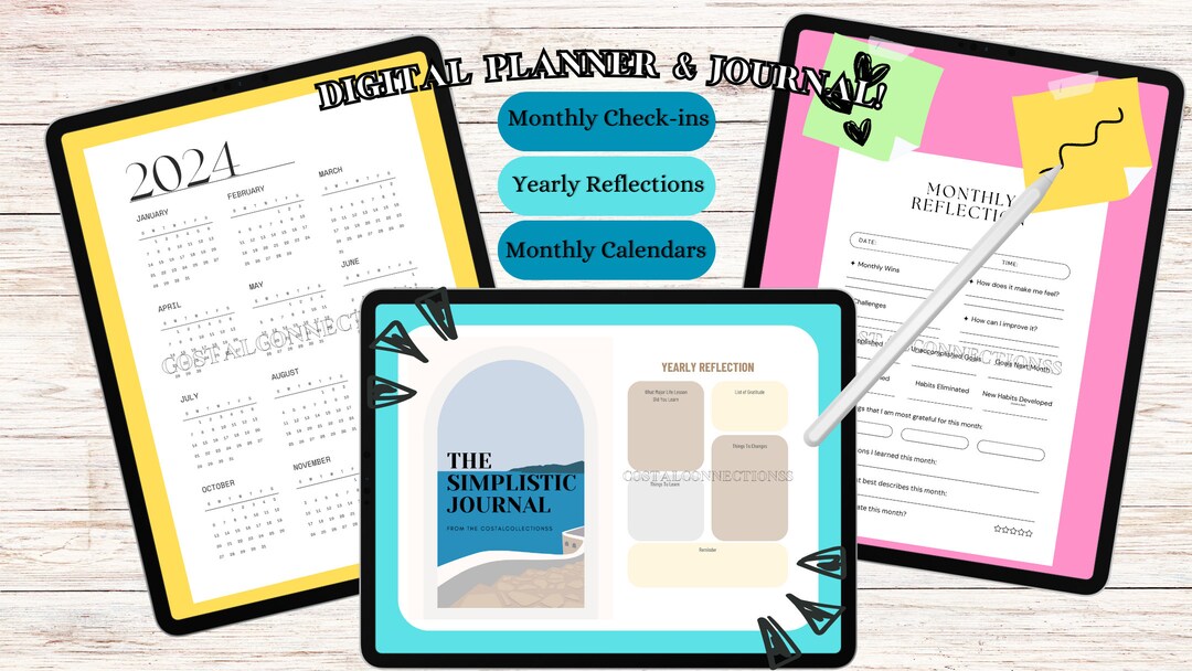 Digital Simplistic Journal/planner 2024 Monthly Calendar Monthly ...