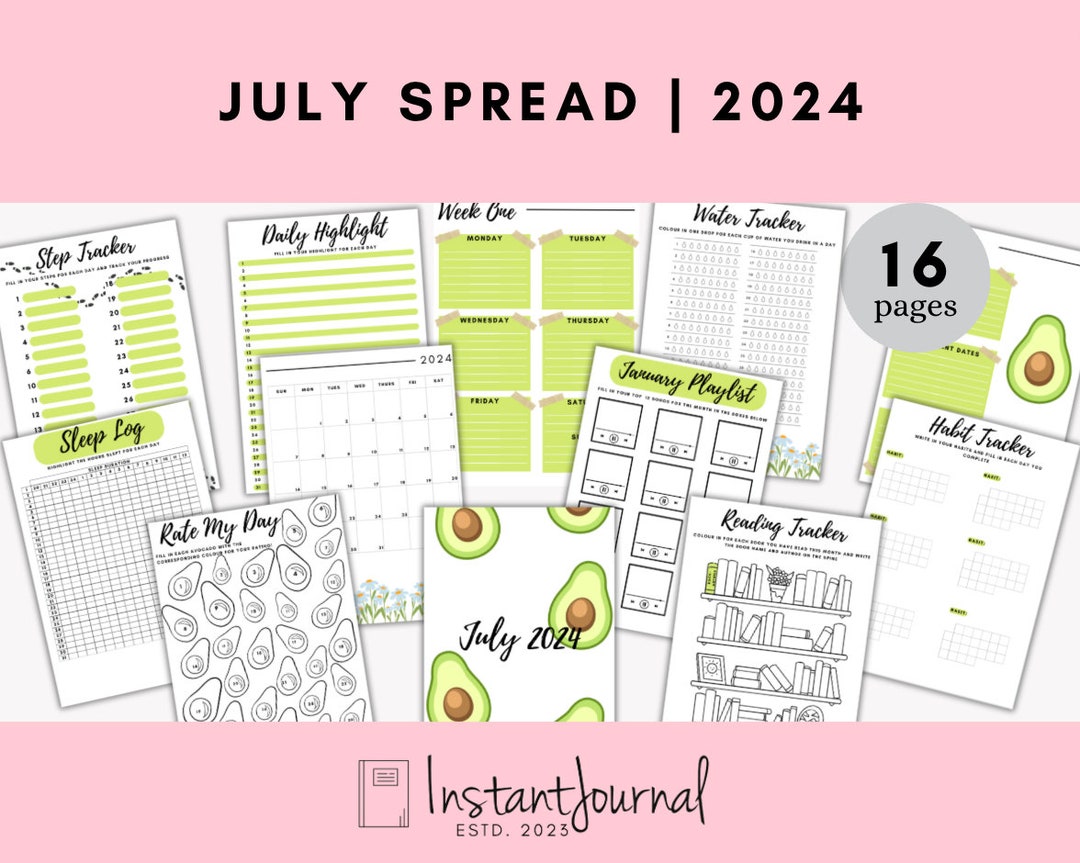 2024 July Monthly Spread | Bullet Journal Spread | Updated | Printable ...