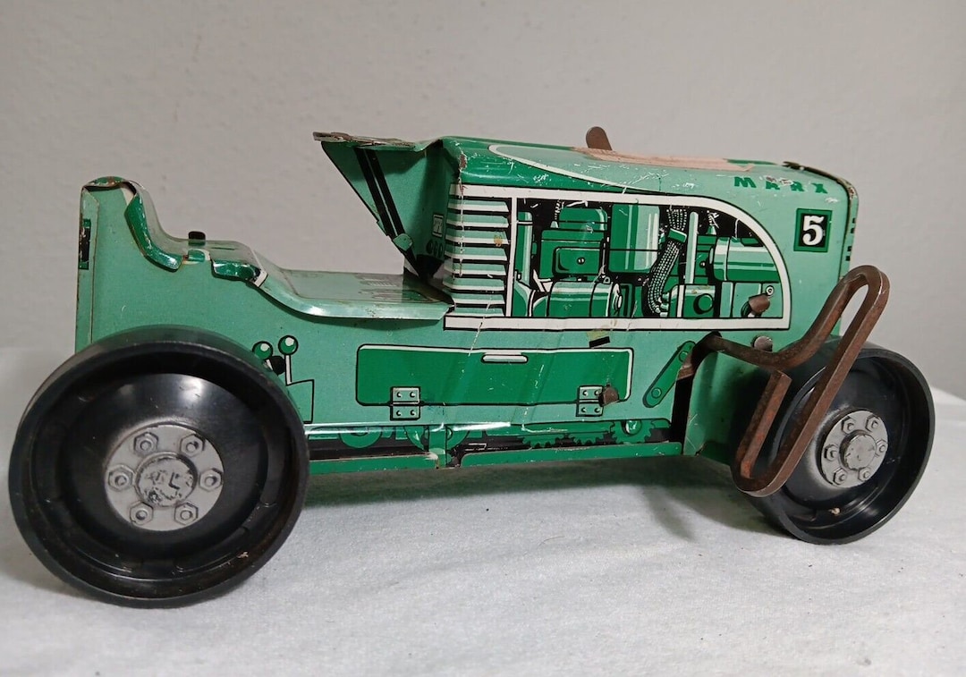 1950's Marx 5 TRACTOR, Metal Made, Vintage Rope Toy, Metal Body, Green ...