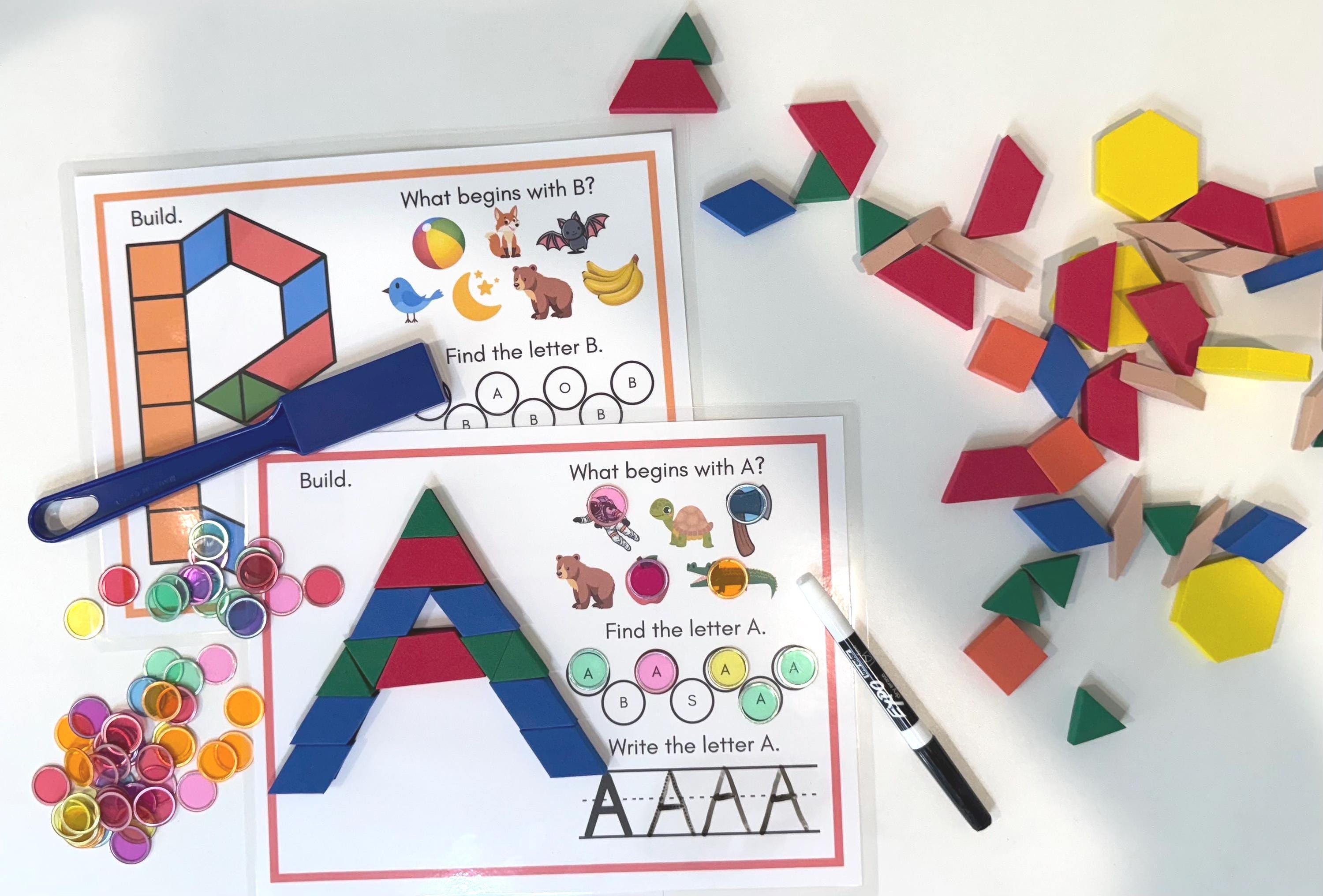 Pattern Block Alphabet Mats: Uppercase Letter Building Cards (digital ...
