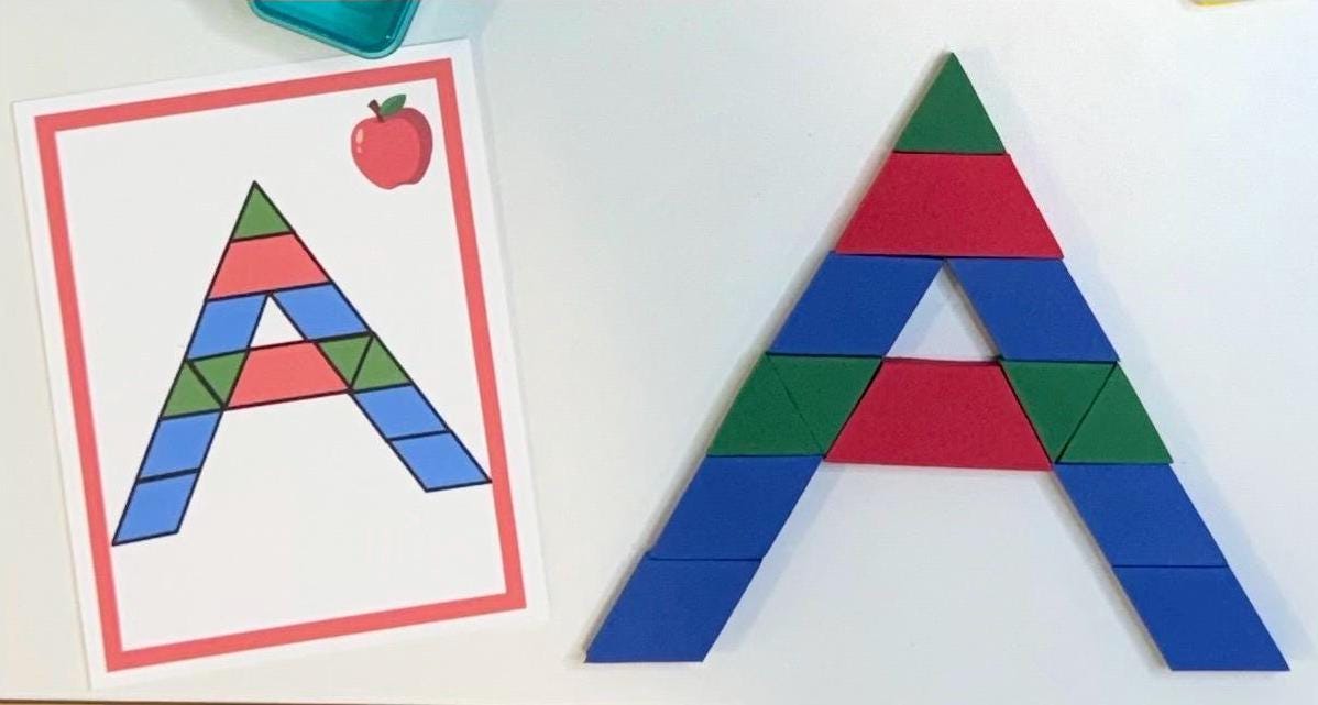 Pattern Block Alphabet Mats: Uppercase Letter Building Cards (digital ...