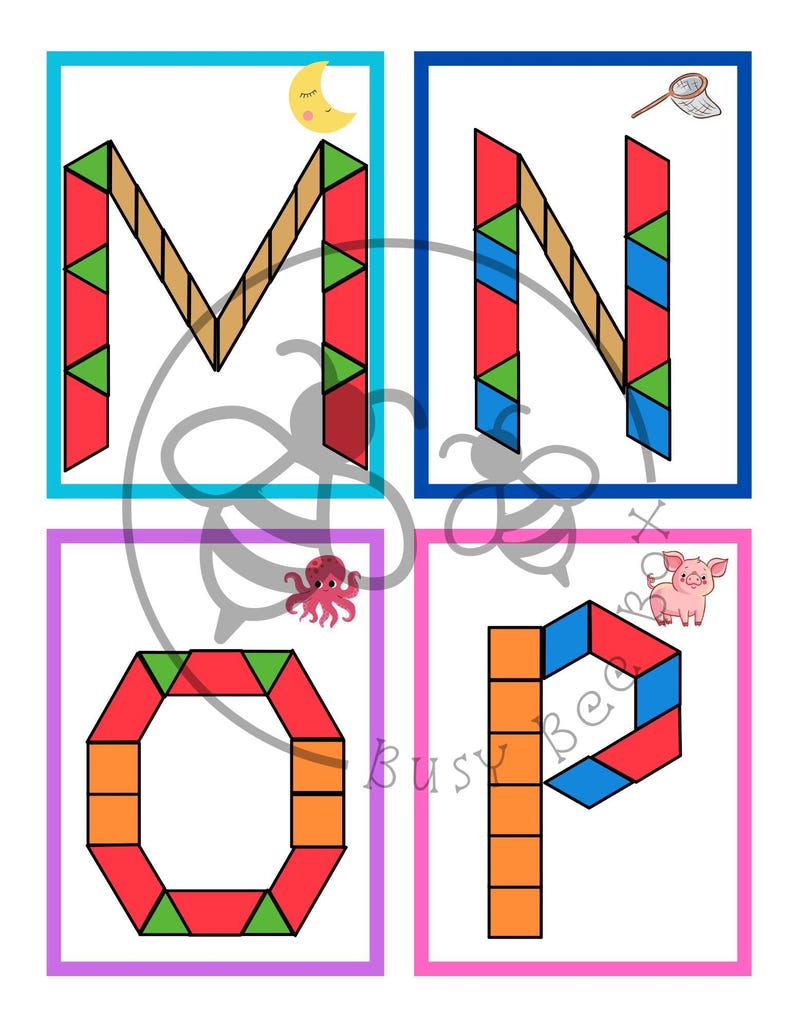 Pattern Block Alphabet Mats: Uppercase Letter Building Cards (digital ...