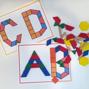 Pattern Block Alphabet Mats: Uppercase Letter Building Cards (digital ...