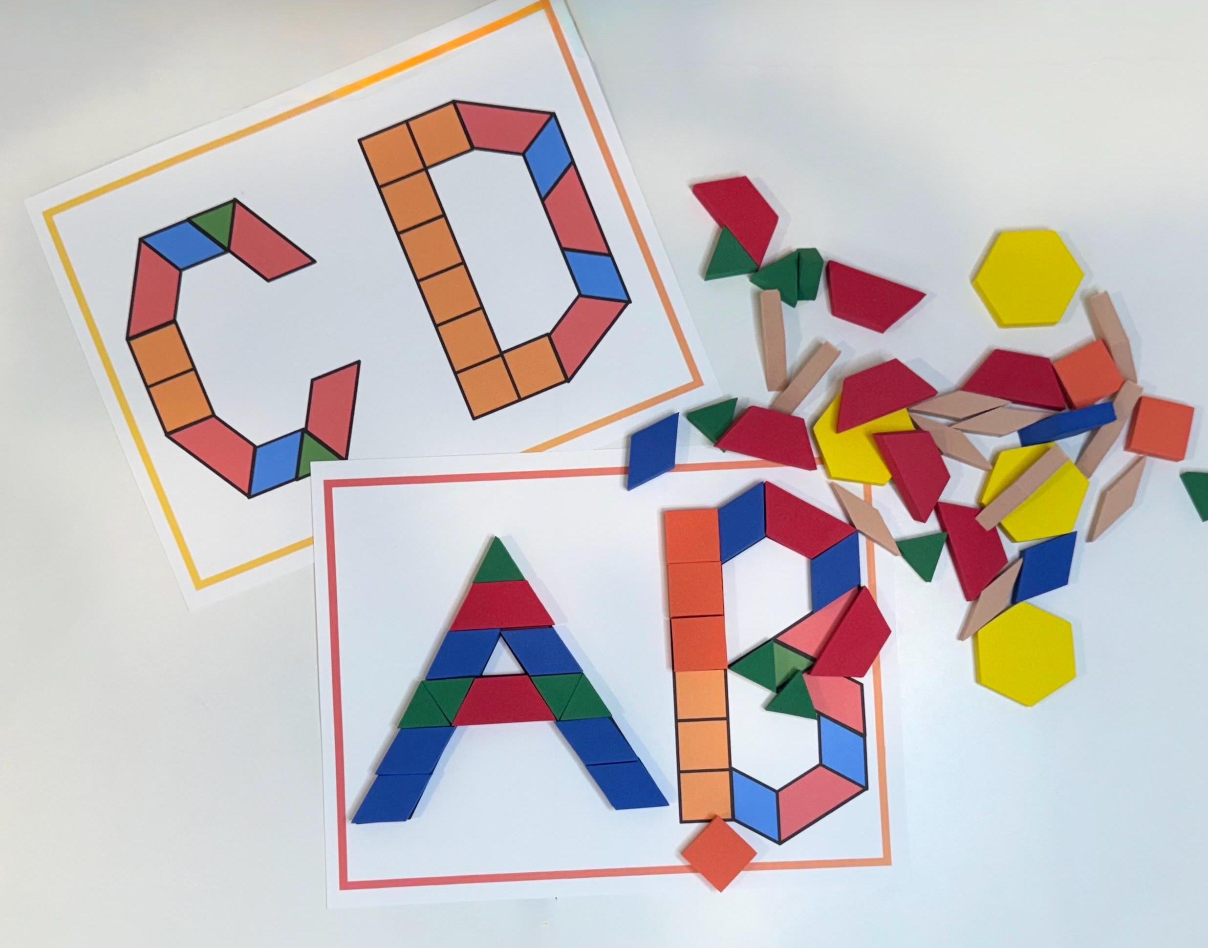 Pattern Block Alphabet Mats: Uppercase Letter Building Cards (digital ...