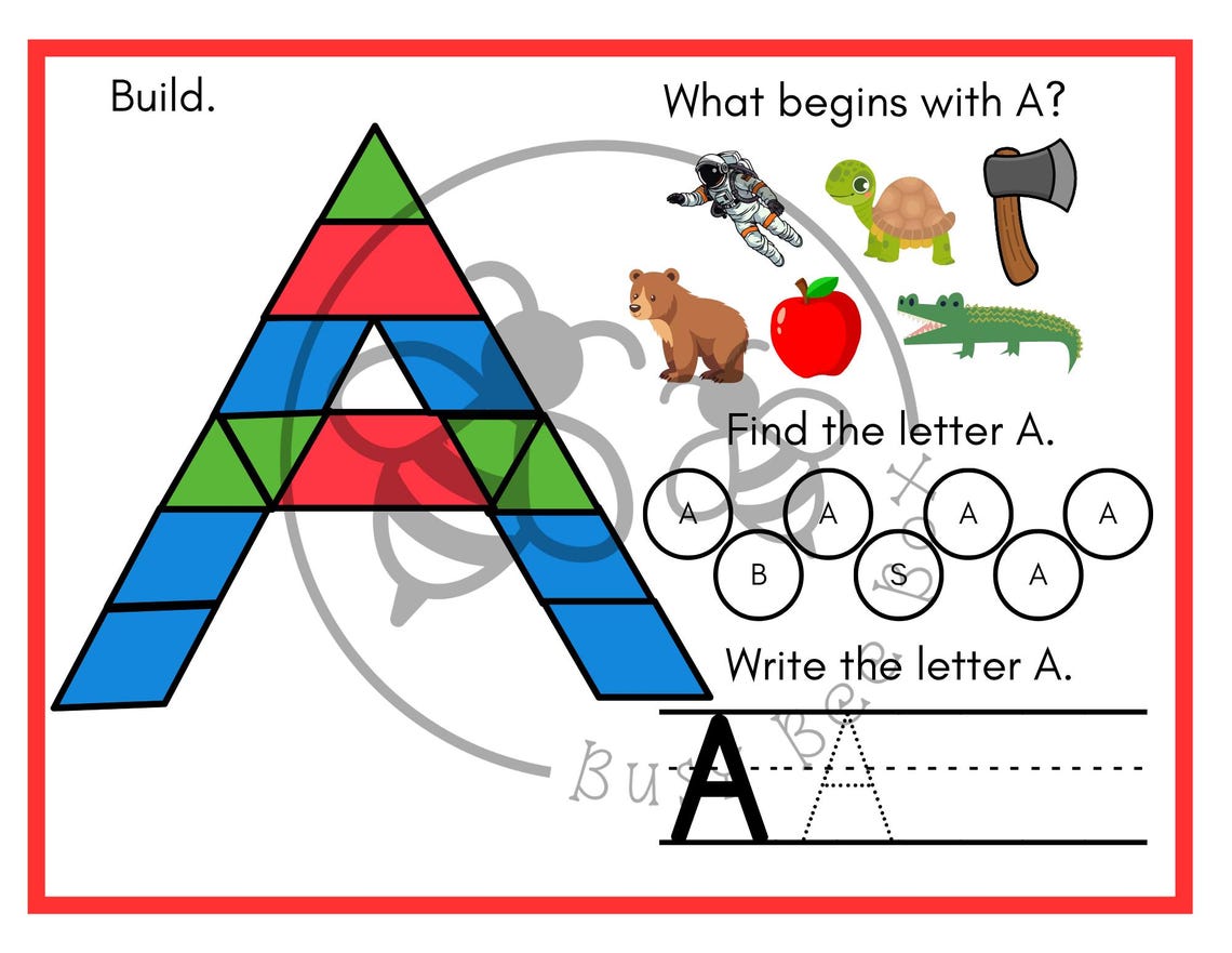 Pattern Block Alphabet Mats: Uppercase Letter Building Cards (digital ...