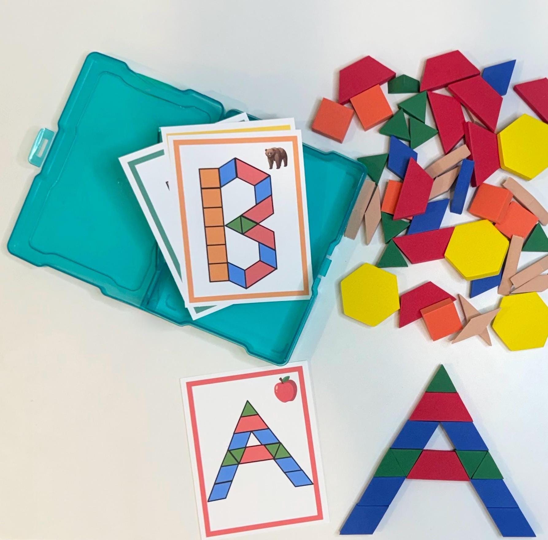 Pattern Block Alphabet Mats: Uppercase Letter Building Cards (digital ...