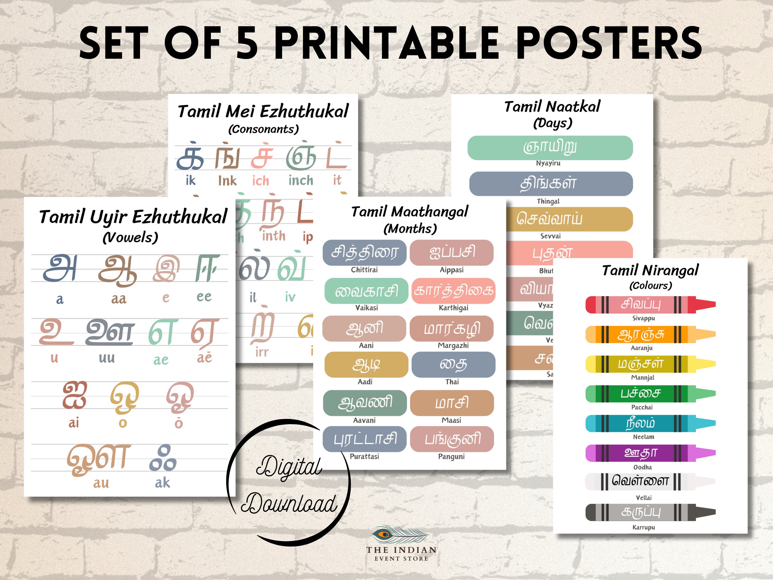 Tamil Educational Kids Posters | Set of 5 | Tamil Months | Tamil Days ...