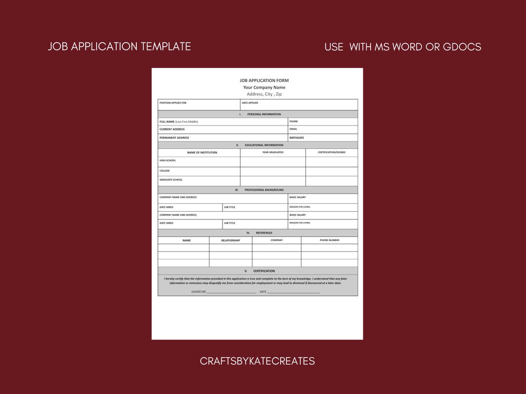 Human Resources Template HR Job Application Form Employment Application ...