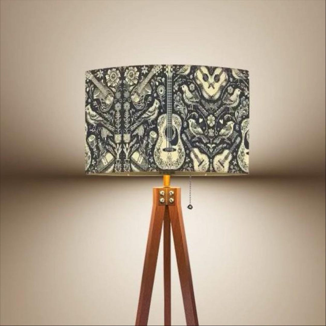 Wood Floor Lamp, Standing Lamp in Bluegrass Bluebird Guitar Linen ...