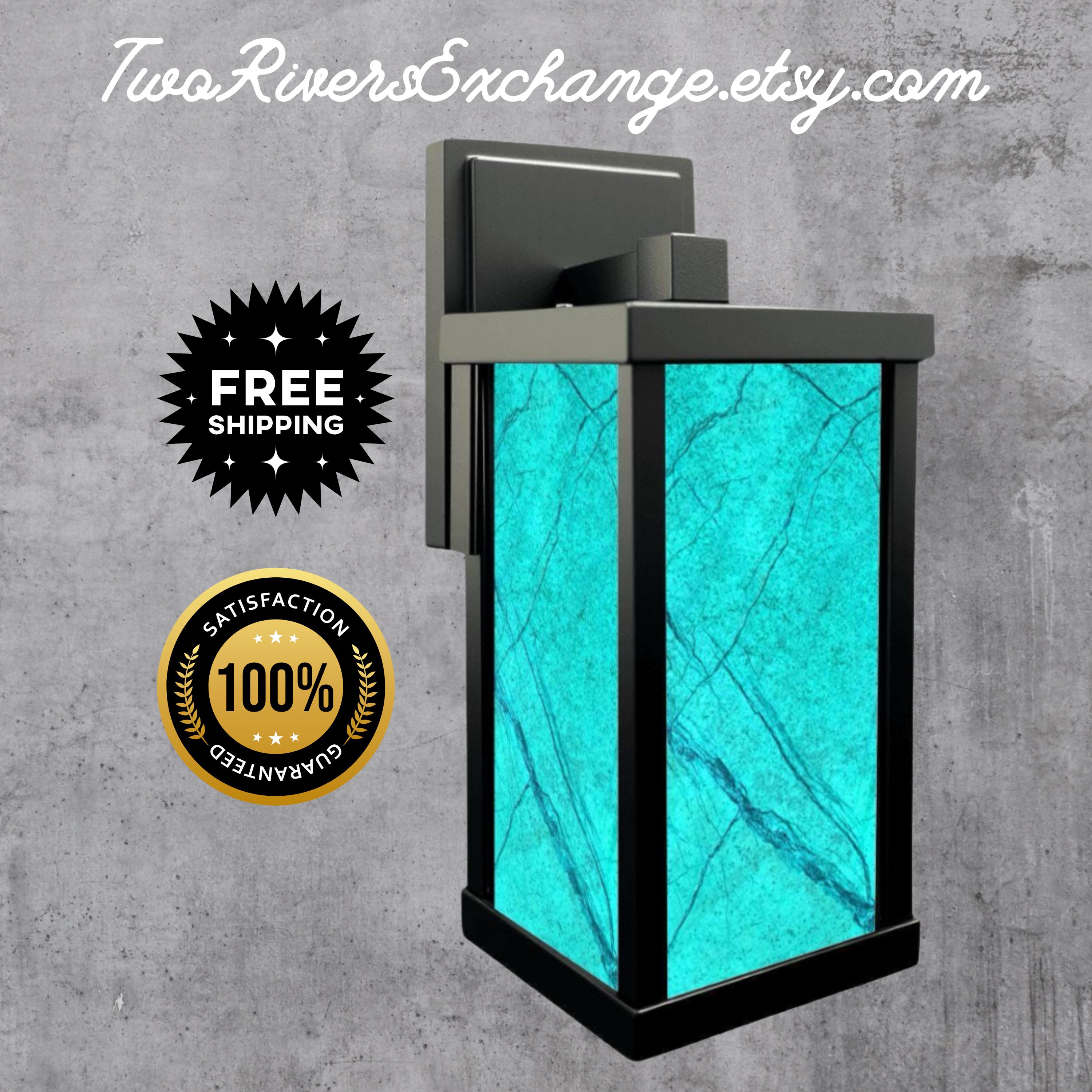 Turquoise Glow Outdoor Wall Sconce: Marble-effect Acrylic Panels - Etsy