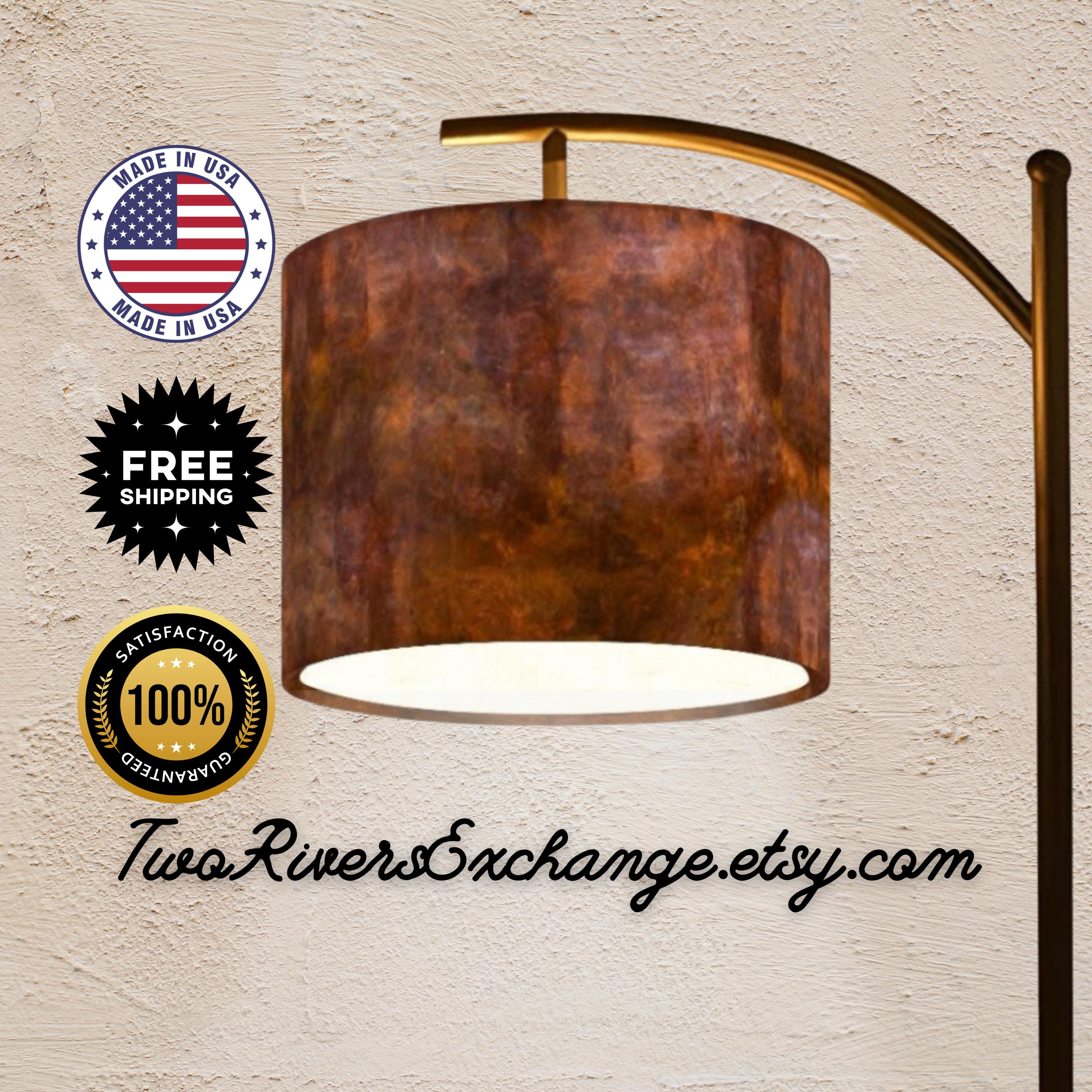 Rustic Floor Lamp With Distressed Brown Linen Lampshade on Black Metal ...