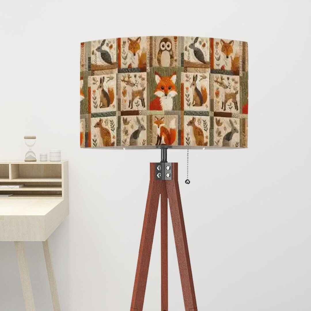 Tripod Floor Lamp made in USA Woodland Critters Patchwork With Eco ...