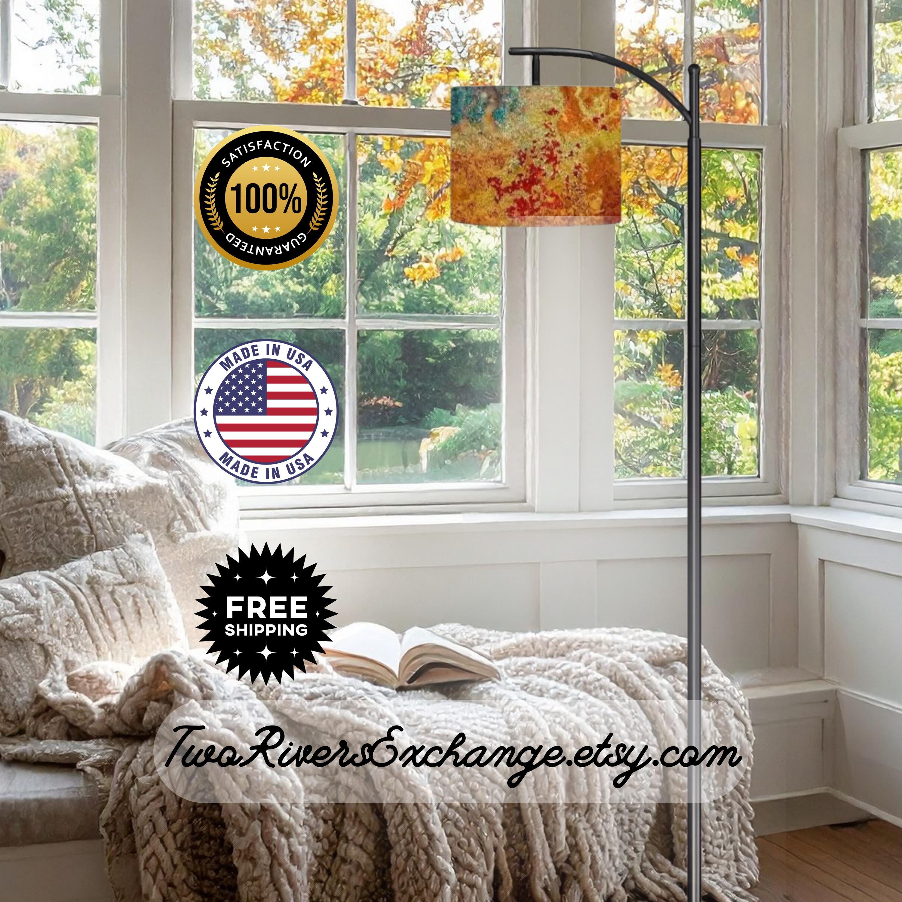 Ocean Rust Floor Lamp With Brown Green Patina Linen Lampshade, Black ...